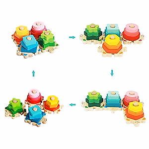 MUBEN Wooden Stacking Toys for Toddler 2 3 4 Year Old, Shape Sorter Montessori Educational Puzzle Blocks Toys, Best Gifts for Girls Boys Early Preschool Learning