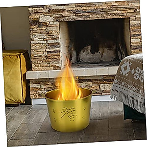 Veemoon Trash Golden Steel Leaves Bonfire Leaf Ash Fortune Bin Garden Wood Tongs Home Paper Barrel Hook Can Fireplace Fire Pit Stainless Bucket Money Sacrifice with Basin Yard Backyard
