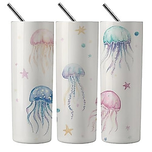 Tumbler with Lid and Straw Beautiful Watercolor Jellyfish thermos coffee travel mugcute cups 20 oz insulated tumbler for Daily Holiday Decor Gift coffee cup