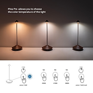 Zafferano, Pina Pro Lamp, Rechargeable Cordless Table Lamp with Touch Controls, Suitable for Indoor and Outdoor, Dimmer, 2200-3000 K, Height 11.4 Inches, Black Color