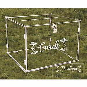 FCDECOR Wedding Card Box with Lock, Acrylic Clear Card Boxes for Wedding Reception Money Card Holder for Wedding, Baby Showers, Birthdays, Bridal or Graduation Party Supplies, 11" Clear