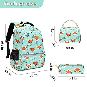 Backpacks for Girls Fox School Bags Kids Elementary Bookbag with Lunch Box and Pencil Case for Age 3+ (Green Fox)