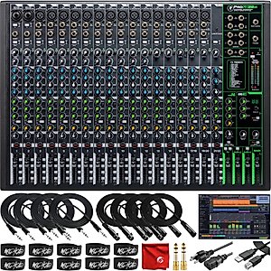 Mackie ProFX22v3 22-Channel Unpowered Mixer USB Bundle with Waveform OEM DAW, 4x Mophead 10-Foot TRS Cable, 4x 10-Foot XLR Cable, 2x 1/4" to 3.5mm Adapter, 10x Cable Ties and Microfiber Cloth