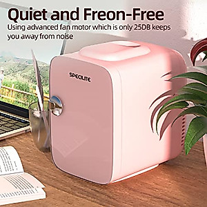 SPECILITE Mini Fridge for Skin Care, Portable Beauty Fridge with Eraser Board Door and Bead Chain(4 Liter/6 Can) Cooler and Warmer, Personal AC/DC Refrigerator for Makeup, Food, Travel, Pink