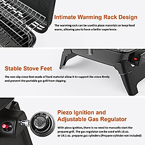 CAMPLUX Small Propane Grill 10,000 BTU, Portable Propane Grills 189 Square Inches, BBQ Tabletop Gas Grill for Camping, Picnic, RV Travel, Outdoor Cooking, Black