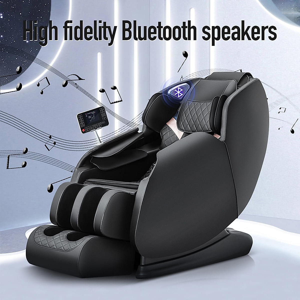 Massage Chair Full Body Recliner - Zero Gravity with Heat and Shiatsu Massage Office Chair Sl Track Intelligent Body Detection LCD Touch Screen Display Bluetooth Speaker Airbags Foot Rollers (Black)