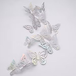 24pcs 3D Butterfly Wall Stickers, CAYUDEN Butterfly Decorations Wall Decor DIY Butterfly Combination 3D Butterfly Wall Stickers Decor Home Decoration Bedroom Living Room Party Nursery(Silver)