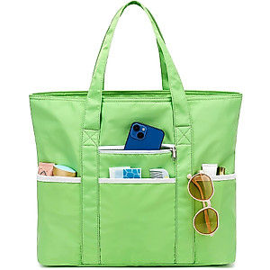 LEDAOU Large Beach Tote Bag Women Beach Bag Waterproof Sandproof Pool Bag with Zipper Travel Gym Tote Bag (Green)