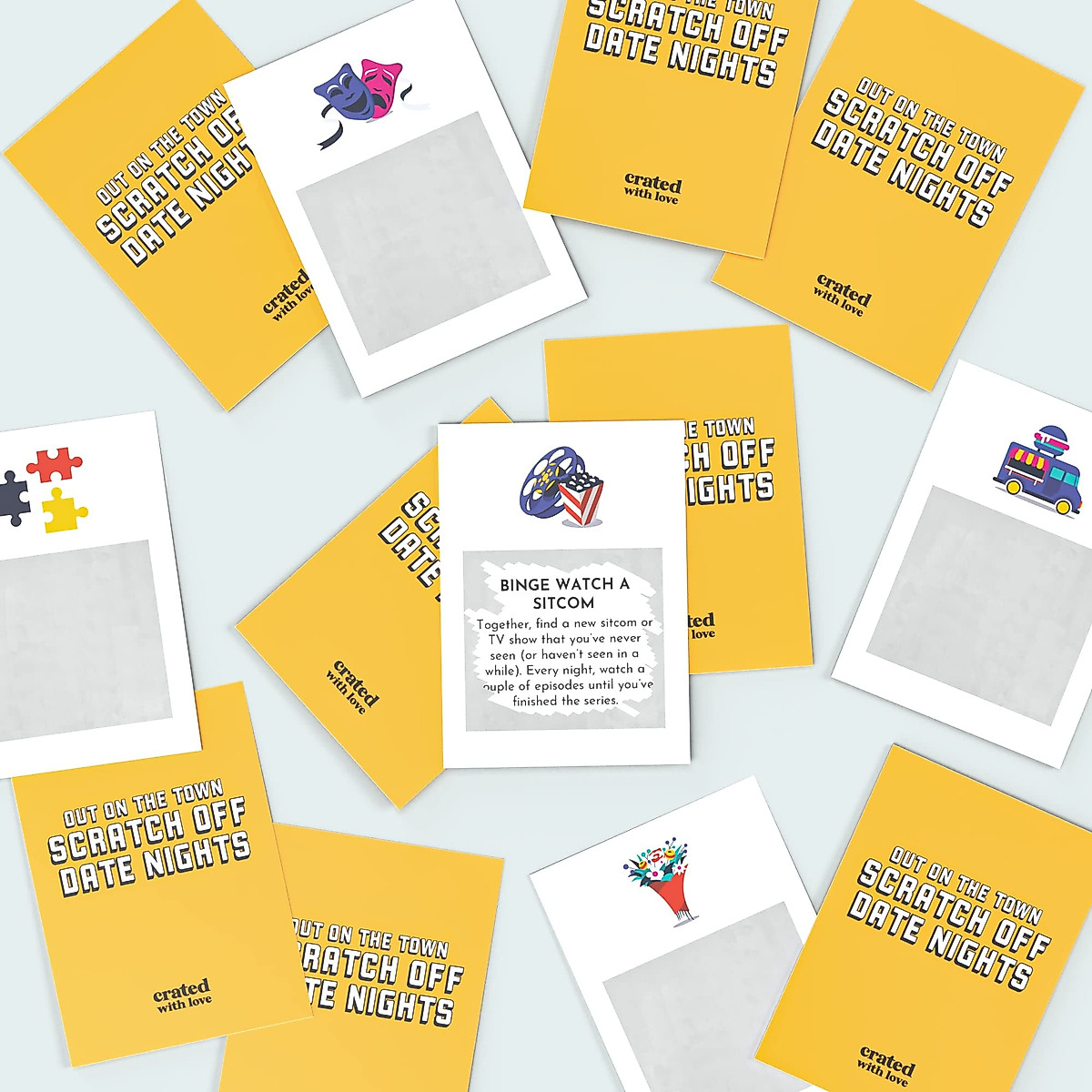 Crated with Love - Date Deck Scratch Off Cards for Couples, Date Night Ideas Card Deck for Mystery Couples Challange, Girlfriend Boyfriend Husband Wife Anniversary Couples Gift