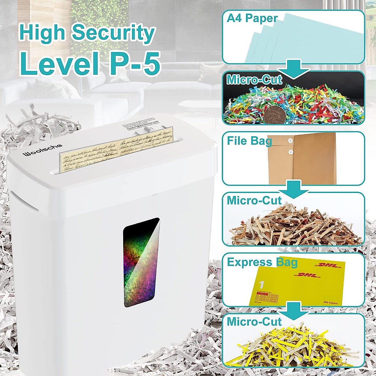 Woolsche Paper Shredder, P-5 Security Level, 6-Sheet Micro Cut with 3.43-Gallon Basket, Durable & Fast with Jam Proof System, Paper Shredder for Home Office (ETL)