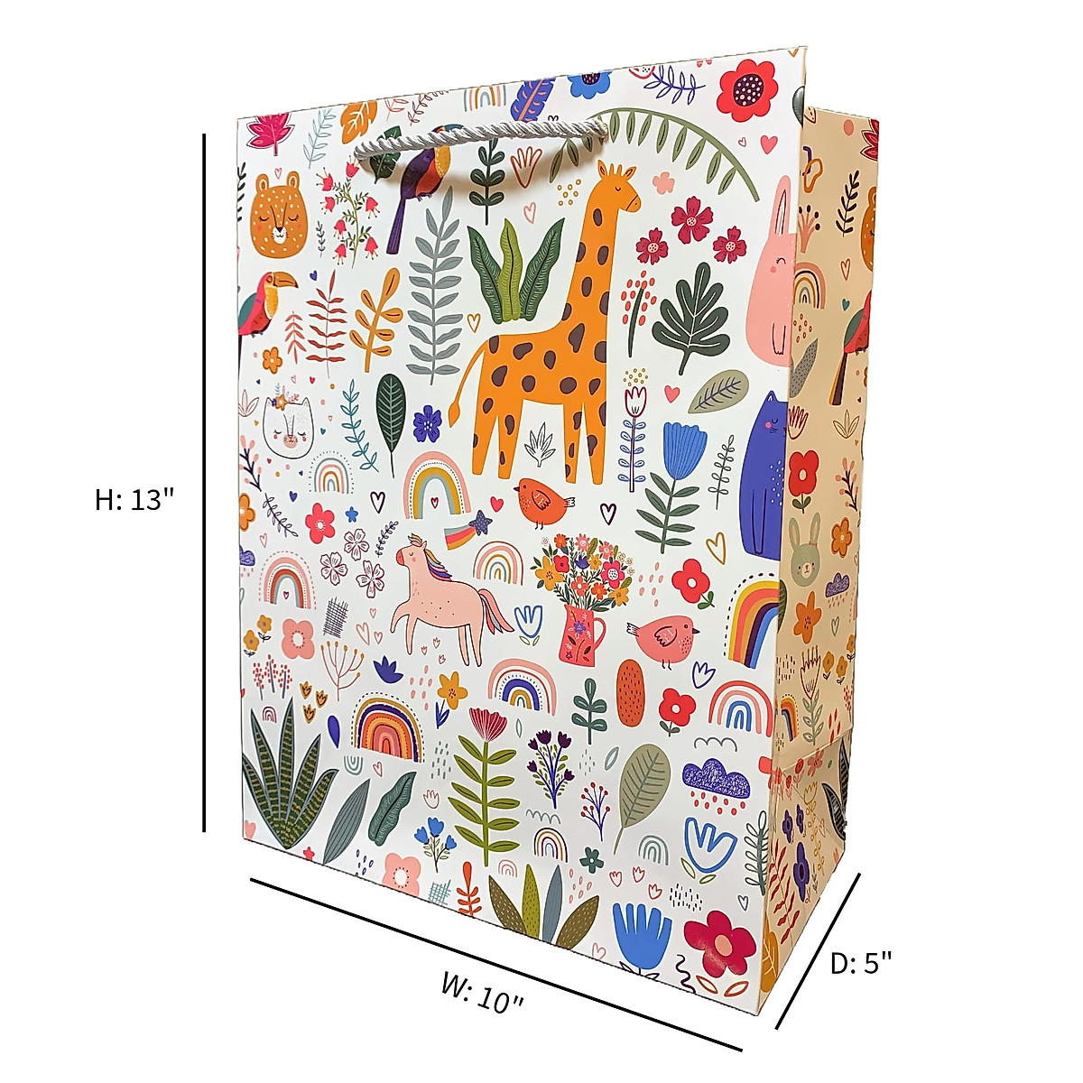 13" Fun Colorful Animals Gift Bag for Kids, Medium Large