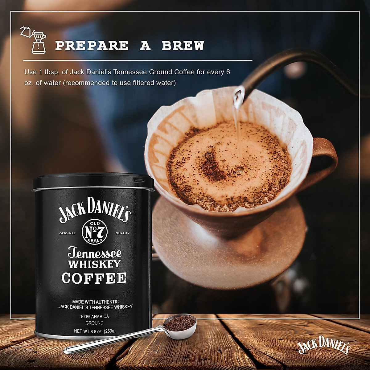 Parkway Distributors Jack Daniel’s Tennessee Ground Coffee 8.8 oz – Medium Roast, Infused with Authentic Jack Daniel's, Non-Alcoholic, Bundled with a PD Safe Ship Bag