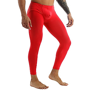 Kvysinly Men's Thermal Underwear Pants Bulge Pouch Sleep Bottom Loungewear Long Johns Leggings Red Medium