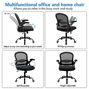 SAIBFARST Ergonomic Office Chair-Adjustable Height, Desk Chair with Wheels Mesh Computer Desk Chair with Flip-up Arms PU Leather Task Chair 300lbs
