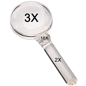 Staoptics 3 IN1 Magnifying Glass 3X 2X 10X Transparent Handheld Magnifier for Kids Seniors Reading Small Prints &Low Vision Macular Degeneration
