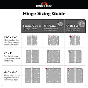 Door Hinges for Interior Doors 3-Pack 4-inch x 4-inch, Design House 5/8-inch Radius Steel Door Hinge Door Hardware, Satin Brass, 181578