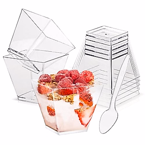Wnqou 60ml Clear Dessert Cups with Spoons,50Pcs Reusable Plastic Dessert Cups,Mini Serving Bowl for Desserts Mousses,Puddings,Party ﻿