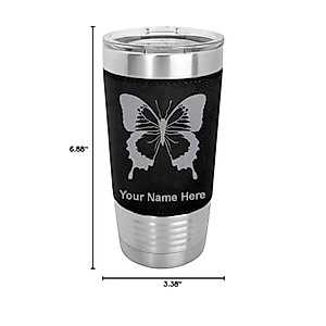 LaserGram 20oz Vacuum Insulated Tumbler Mug, Swallowtail Butterfly, Personalized Engraving Included (Faux Leather, Black)