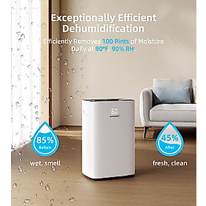 6000 Sq. Ft Dehumidifier for Basement, Wpsoert 100 Pints Dehumidifiers for Home Large Room with Drain Hose, Intelligent Humidity Control, Three Modes Deshumidificador, Child Lock, 24H Timer