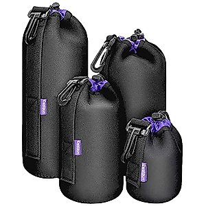 Camera Lens Case, Cwatcun 4 Pack Lens Pouch Bag Set with Thick Protective Neoprene, for Canon, Nikon, Sony, Pentax, Olympus, Panasonic, Fuji, Sigma DSLR/SLR Camera Lens (Small, Medium, Large, X Large)