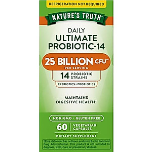 Probiotics for Men and Women | 25 Billion CFU | 60 Capsules | 14 Strains | Non-GMO & Gluten Free Digestive Health Supplement | by Nature's Truth