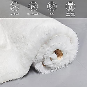 Fixseed Soft White Fluffy Area Rug 4x6 Faux Rabbit Washable Fur Rugs for Bedroom, White Fuzzy Living Room Carpets Indoor Modern Shag Area Rugs for Children Bedroom Nursery Playroom Home Decor Rug