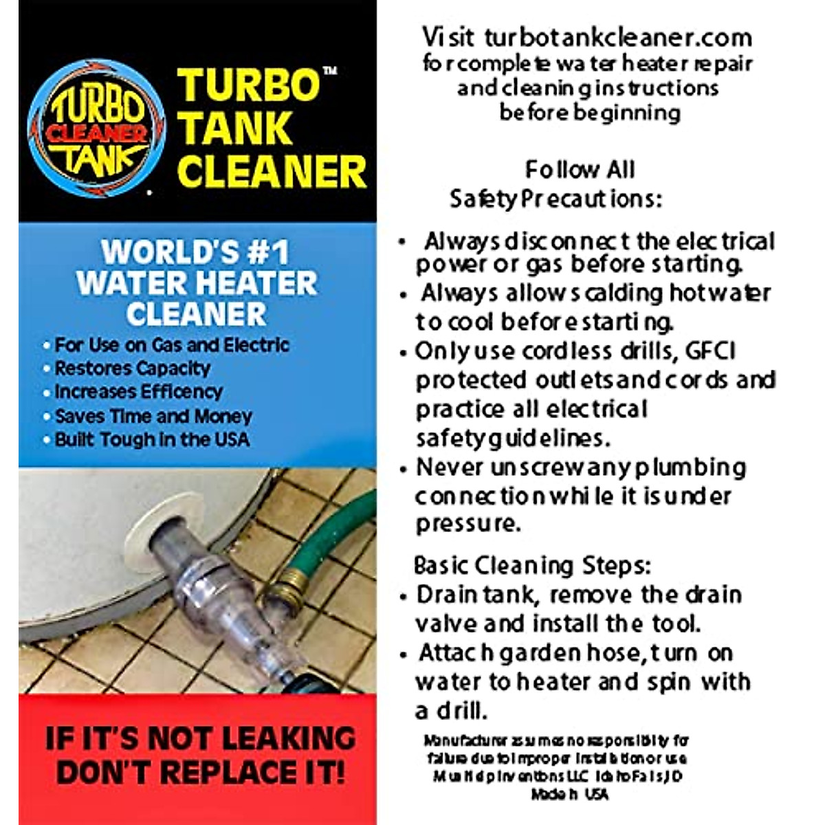 Turbo Tank Cleaner - Water Heater Cleaning Tool, Improves Hot Water Supply, Removes Hard Water Sediment, Flushes Gas & Electric Tanks, Pro-Grade DIY Solution
