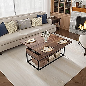 HAIOOU Lift Top Coffee Table, 3in1 Folding Coffee Table with Storage Drawer Push Opening, Metal Frame Wood Coffee Table for Living Room Tabletop Dining Table Reception Home,Apartment/Office