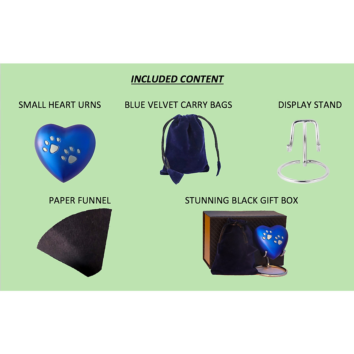 THE ASCENT MEMORIAL Pet Cremation Urn for Ashes | Gift Box of Dog’s and Cat’s Small Love Heart Ash Container for Funeral Remains with Display Stand Velvet Carry Bag Paper Funnel