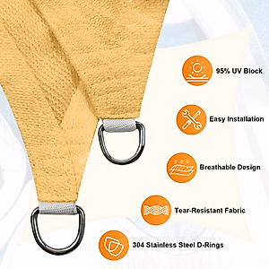 Artpuch 12' x 12' Sun Shade Sails Square Canopy, Sand UV Block Cover for Outdoor Patio Garden Yard