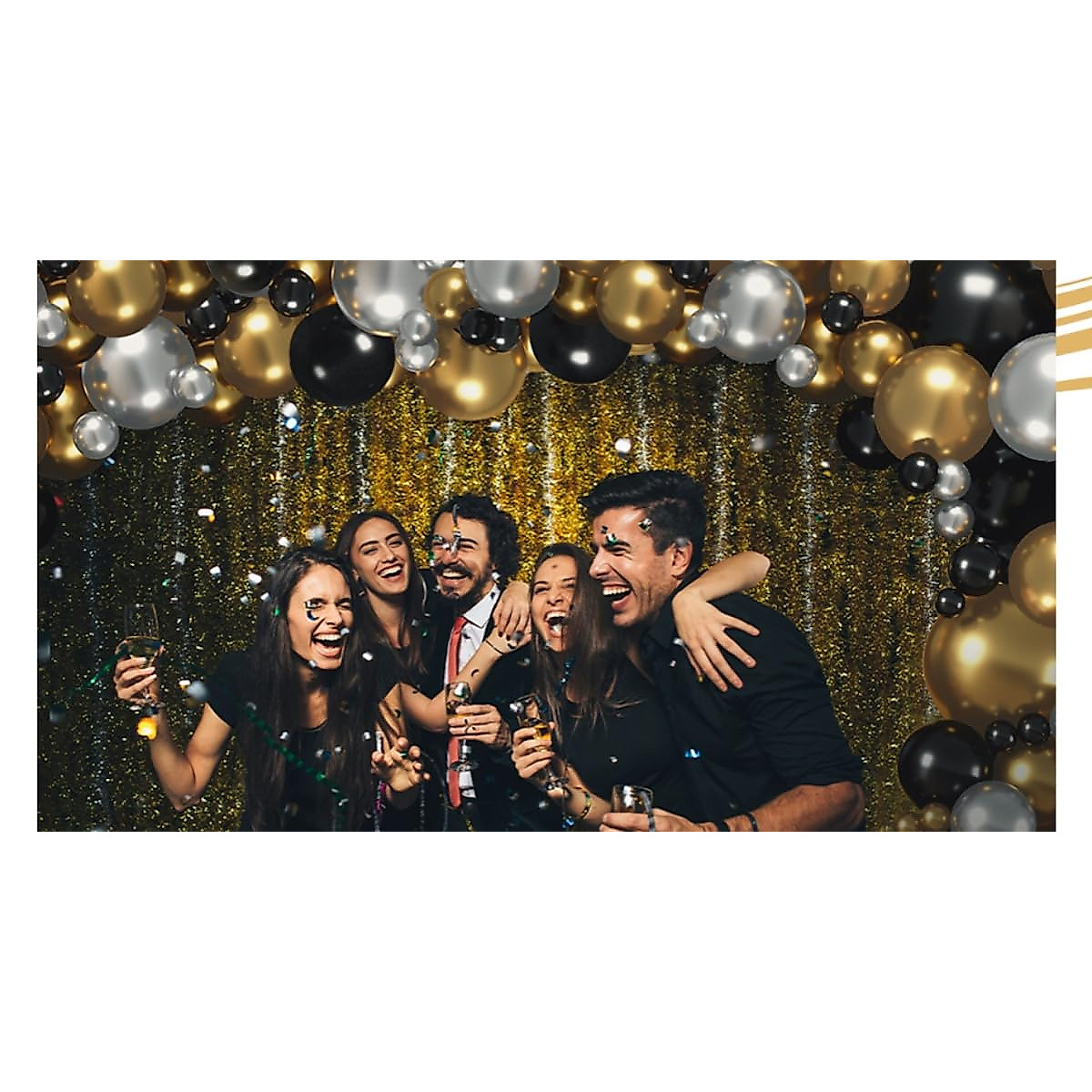 HOUSE OF PARTY Black and Gold Balloon Arch | Black and Gold Party Decorations-158 pcs for Grad Party Decorations 2024 | Silver 5/10/12/18 Inch Balloons for Party, Anniversary & Halloween Decor