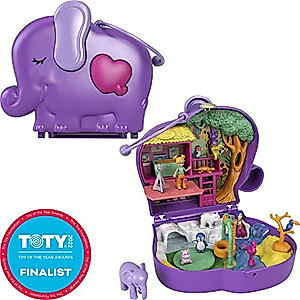 Polly Pocket Compact Playset, Elephant Adventure with 2 Micro Dolls & Accessories, Travel Toys with Surprise Reveals