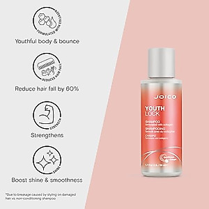 Joico YouthLock Shampoo Formulated With Collagen | Youthful Body & Bounce | Reduce Breakage & Frizz | Soften & Detangle Hair | Boost Shine | Sulfate Free | With Arginine | 1.7 Fl Oz