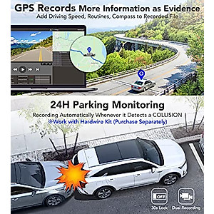 URVOLAX Mirror Dash Cam 11'' Backup Camera,Rear View Mirror Camera with Detached Front and Rear Cam for Car,Anti Glare Full HD Split Screen 1296P,Night Vision,Parking Assist,GPS,SD Card