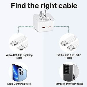 [Apple MFi Certified] iPhone Fast Charger, 35W Dual USB-C Power Adapter PD 3.0 Foldable Wall Charger with 6FT USB-C to Lighitning Cable for iPhone/iPad/AirPod,USB-C to C Cable for Samsung/Huawei/Pixel