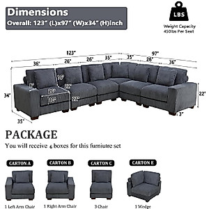 AYCP Customized Oversized Reversible Modular Sofa Couch Set with Adjustable headrest and Ottomans (Dark Grey, L Shape 6pcs)