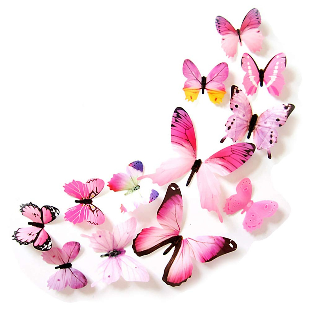 JYPHM 24PCS 3D Butterfly Wall Decal Removable Stickers Decor for Kids Room Decoration Home and Bedroom Art Mural Pink