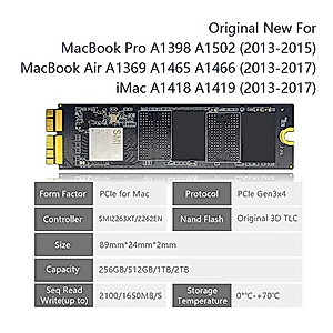 Pstaroth NVMe SSD 512GB PCIe Gen3x4 Internal Solid State Drive with 3D NAND for MacBook Air (Mid 2013-2017), MacBook Pro(Retina, Late 2013-Mid 2015), Mac Pro(2013) & Mini (2014), iMac(2013-2017)