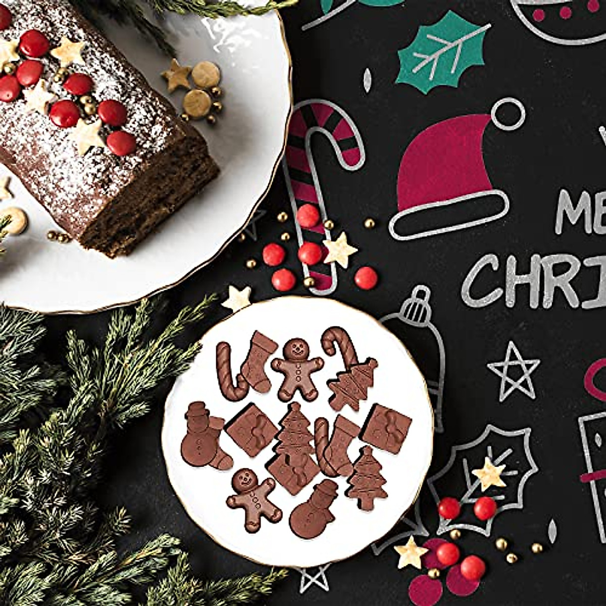 6Pcs Christmas Silicone Molds Chocolate and Candy Molds Set Santa Clause Snowman Christmas Tree Presents Gingerbread Star Candy Cane Molds Baking Molds for Cake Toppers,Ice Cubes,Jello for Party Decor