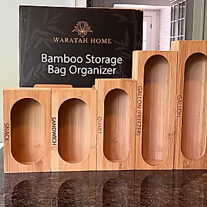 Waratah Home Bamboo Storage Bag Organizer - 5 Pc Magic Bag Organizer for Kitchen and Drawer, Compatible with Gallon, Quart, Sandwich, Snack and Variety Size Bag (Pack of 5)