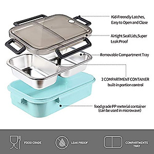 WORTHBUY Stainless Steel Lunch Container, 2 Section Design, Keep Foods Separated, Metal Bento Box with Insulated Lunch Bag Portable Utensil, Kids/Women/Adults, BPA-Free(2nd Generation,Blue)