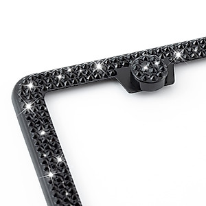 FIISFIIS Bling License Plate Frame for Women,2 Pack Premium Stainless Steel Rhinestone License Plate Holder,Handmade Glitter Crystal Diamond Girl Lincense Plate Tag Cover,Bedazzled Sparkly-Black