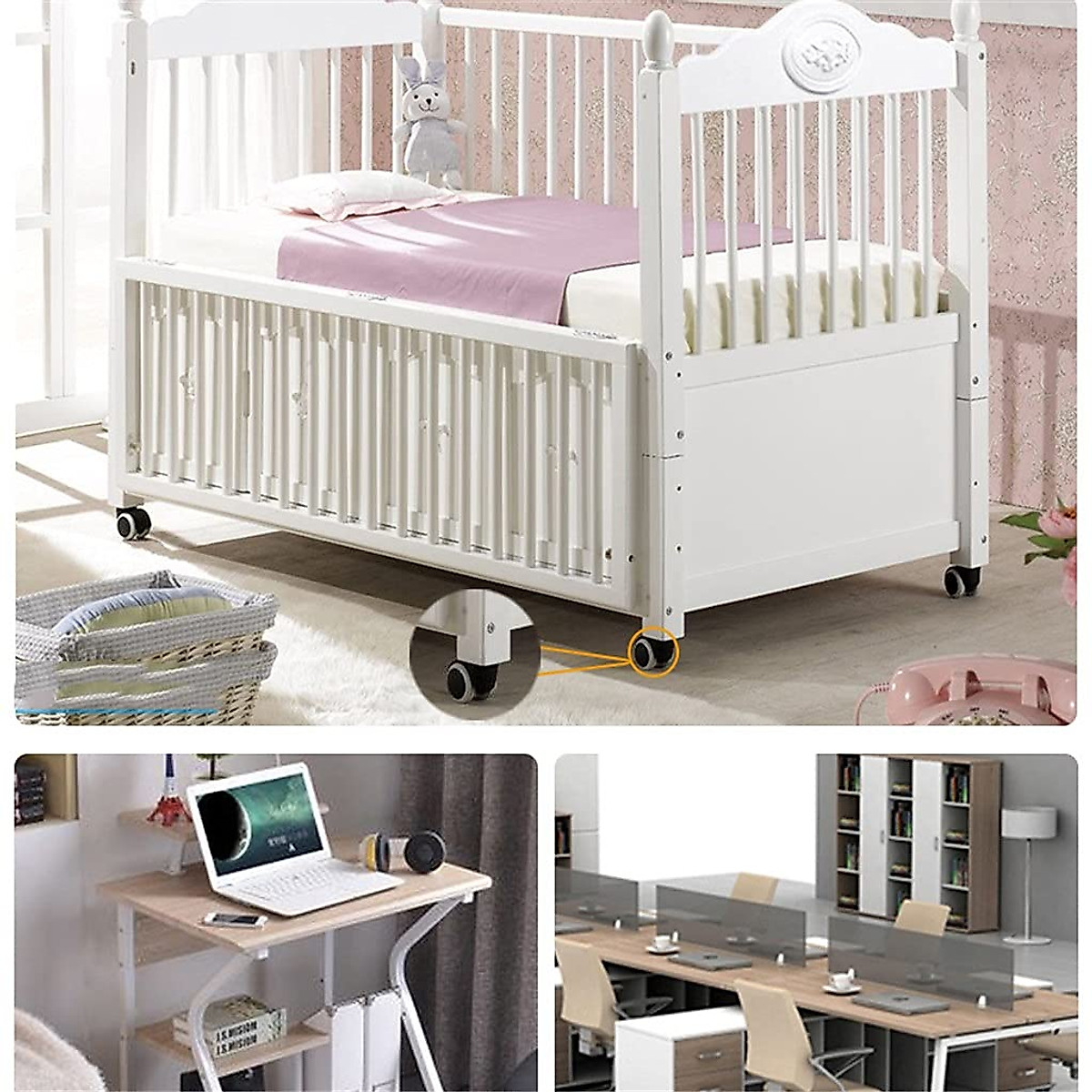 Computer Chair, Universal Office Chair Wheels 4pcs M10 Wearable Rubber Swivel Caster Smooth Rotate Mute Rollers Furniture Hardware