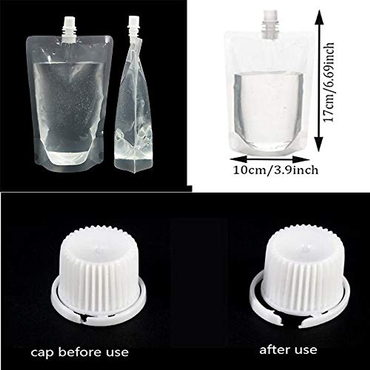 VEIREN 50 Pack Plastic Spout Pouches Reusable Clear Stand Up Concealable Liquid Drinking Flasks Portable Wine Liquor Milk Beverage Jelly Coffee Water Bag for Home Travel Party Wedding Supplies, 200ml