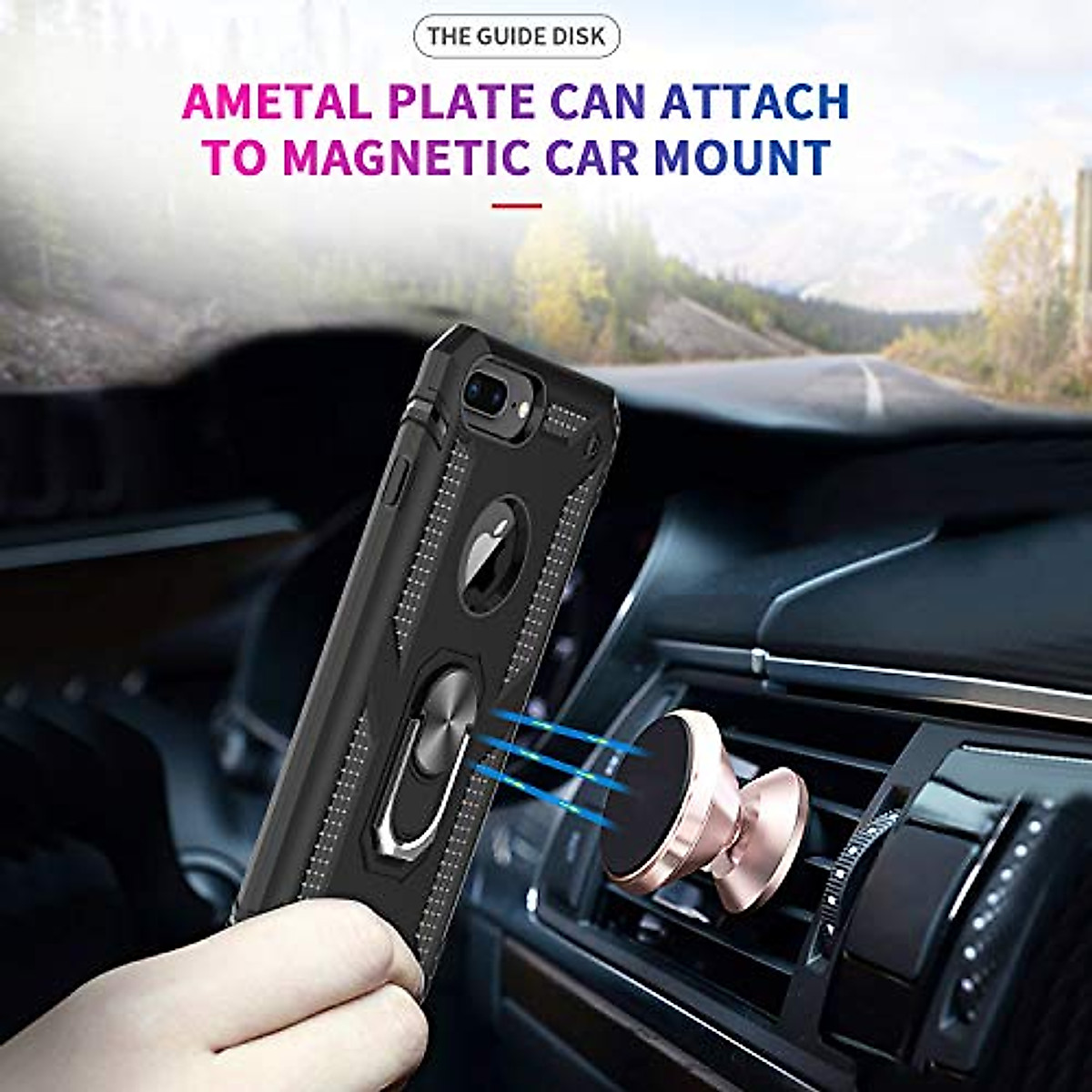 LeYi Compatible for iPhone 8 Plus Case, iPhone 7 Plus Case, iPhone 6 Plus Case with Tempered Glass Screen Protector [2 Pack], Military-Grade Phone Case with Kickstand Ring for iPhone 6s Plus, Black