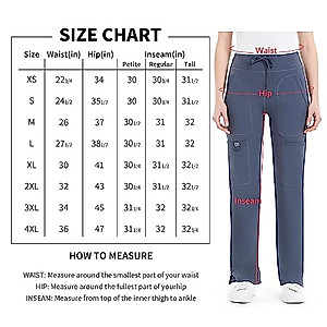 QBK Yoga Scrub Pants Women Mid Rise Yoga Work Pants- Five Pocket Cargo Scrub Pant (Large, Black)