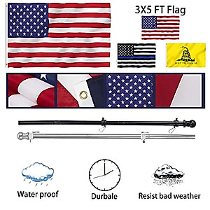American flag with pole,Flag poles kit for 3 x 5 Flags Holder,Including 100% Polyester Flags, 6 FT stainless steel No Tangle Spinning Pole and 2-Position Flag Pole Bracket（American flag）