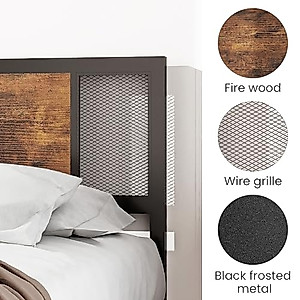LARMACE Full Size Bed Frame Wooden Platform Bed with Headboard and Footboard Industrial Bed Frame with Metal Slats Support, No Box Spring Needed, Rustic Brown
