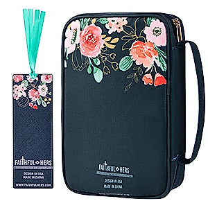 Bible Cover, Carrying Book Case Church Bag Bible Protective with Handle and Front Pocket, Perfect Gift for Mother Kids Girls Women 10"x7.5"x2.4"(Navy Floral)