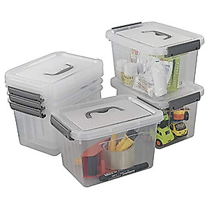 Lesbin 6-Pack Plastic Storage Box, 6 L Clear Storage Bins with Lid